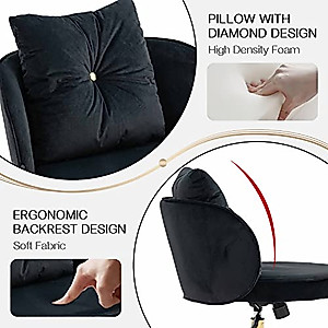 Sudwesto Armless Home Office Chair, Cross Legged Office Chair, Adjustable Swivel Task Chair for Small Space, Living Room, Make-up, Studying, Office (Black Gold)