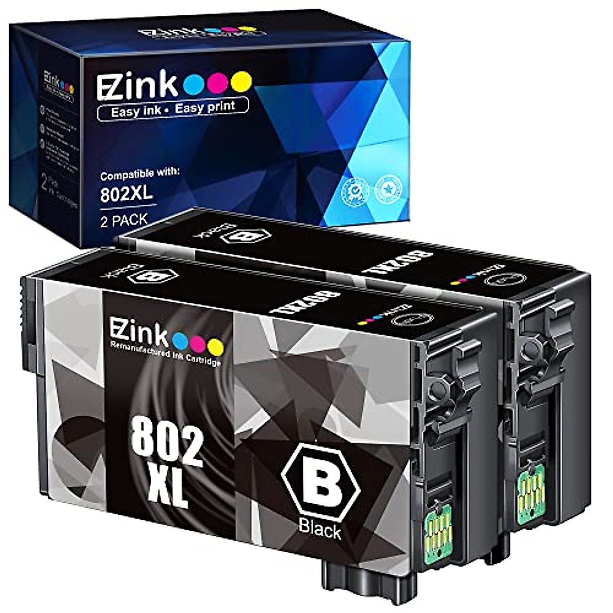 E-Z Ink Remanufactured Ink Cartridge Replacement for Epson 802XL 802 XL T802XL T802 XL Black Ink Cartridges to use with Workforce Pro WF-4740 WF-4730 WF-4720 WF-4734 EC-4020 EC-4030 (2 Black)