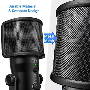 FIFINE USB Studio Recording Microphone Computer Podcast Mic with Pop Screen for PC, PS4 (K690+U1)