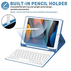 KBCASE Keyboard Case for iPad 9th/8th/7th Generation 2021/2020/2019, Compatible with iPad Air 3/Pro 10.5, Detachable Bluetooth Keyboard Case with Pencil Holder (Sky Blue)