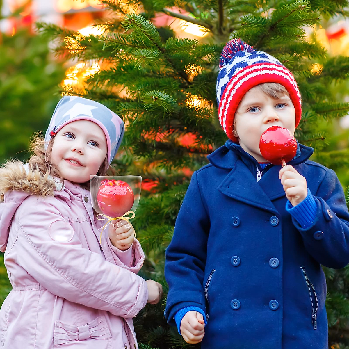 Anglecai 24Pcs Candy Apple Bamboo Stick Kit, 24P Bling Stick for Apple Rhinestone Wooden Skewers, with 24P Bags, 1P 25 Yard Glitter Ribbon, Bling Stick for Caramel Apple Lollipop Crispy Treat