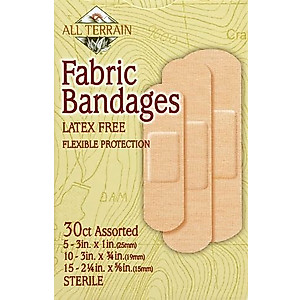 All Terrain Fabric Bandages, Latex-Free Flexible Protection, 30 Count, Assorted Sizes, Sterile