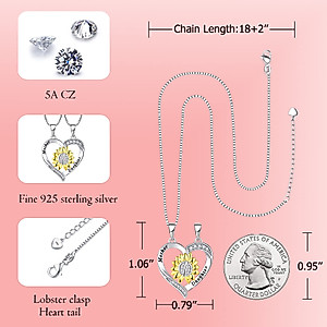 CUSUA Mother Daughter Necklace 925 Sterling Silver Sunflower Heart Matching Pendant Necklace Set for 2 | Mothers Day Gifts From Daughter Unique