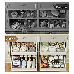 2 Pack Pull out Cabinet Organizer 21"D x 12"W, Peel And Stick Slide out Drawers for Kitchen Cabinets, Sliding Drawers Cabinet Roll out Shelves for Dishes Storage(White)