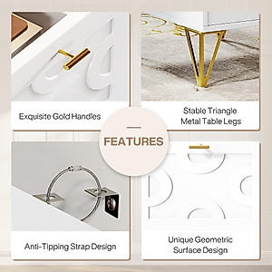 Tribesigns White and Gold Desk with Drawers, 59'' Modern Computer Desk with File Drawers, Work Desk with Storage, Simple Wood Desk with Gold Legs, Large Workstation for Home Office