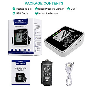 CAZON Blood Pressure Monitor Cuff Upper Arm Automatic BP Machine Digital Home Blood Pressure Monitoring Meter 2x100 Memory Hypertension Detector