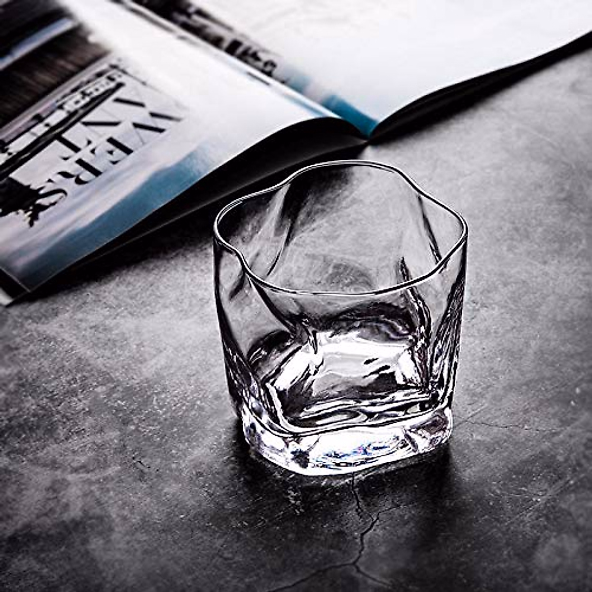 Keqin 250ML Irregular Glassware Diamond Twisted Wavy Crystal Whiskey Glass Set, 35 - Ounce, Set of 6, Unique Gift for Men or Women