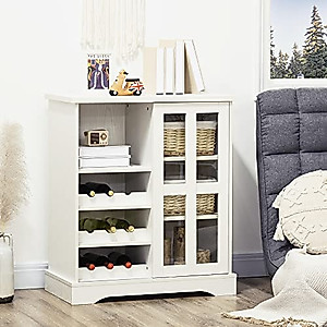 HOMCOM Coffee Bar Cabinet, 36" Sideboard Buffet Cabinet with Sliding Door, Wine Cabinet with Storage, White