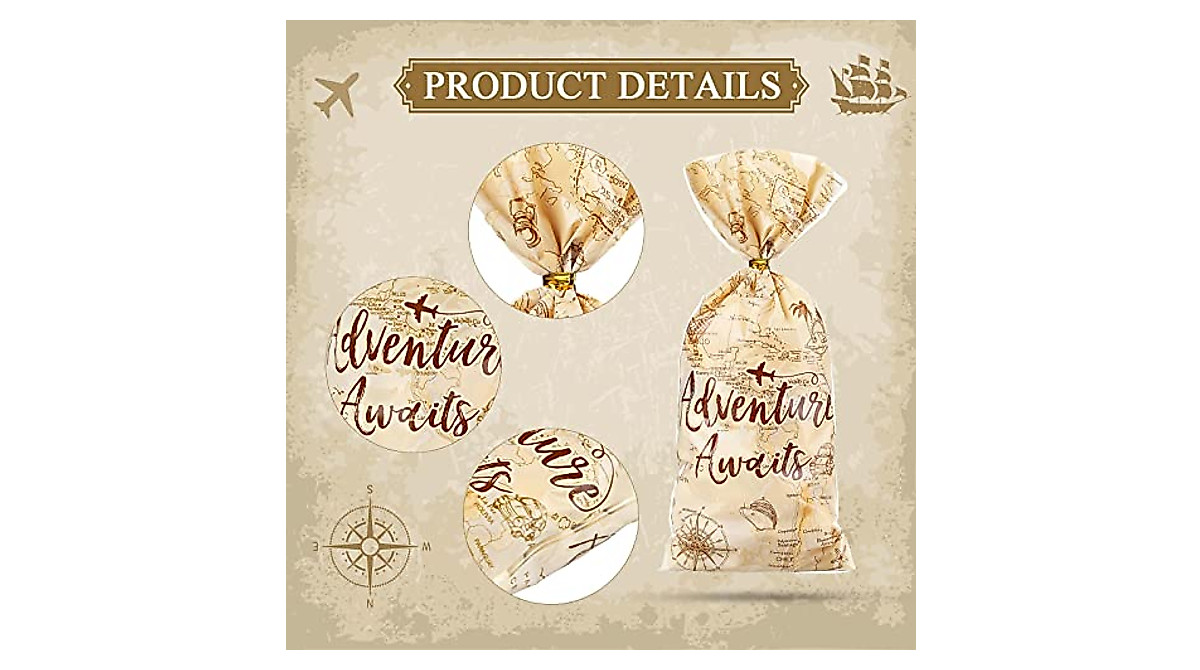 Adventure Awaits Cellophane Treat Bags for Travel Parties | 100 Pieces