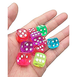 50 Pack 6 Sided Game Dice 16MM Acrylic Dice for Board Games and Teaching Math, 10 Colors