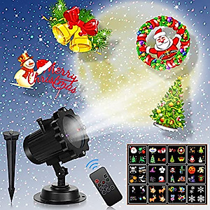 Christmas Lights,UNIFUN 12 Patterns LED Projector Lights with red and Green dot Star , Waterproof Landscape Light for Celebration Halloween ,Christmas ,Birthday and Party Decoration