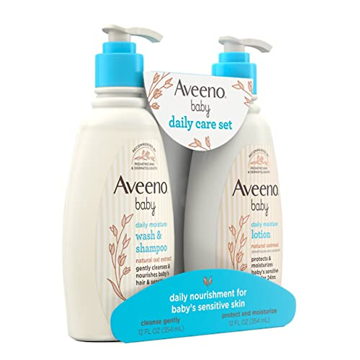Aveeno Baby Daily Care Gift Set with Natural Oat Extract & Oatmeal, Contains Daily Moisturizing Body Lotion & Gentle 2-in-1 Baby Bath Wash & Shampoo, Hypoallergenic & Paraben-Free, 2 Items