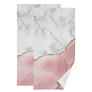 Hand Towels Highly Absorbent Soft Pink Agate and White Marble Polyester Cotton Bathroom Towels for Bathroom Kitchen Gym Yoga Spa Set of 2