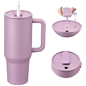 Pawtong 40oz Magnetic Lid Insulated Tumbler with Handle, 360° Rotating & Removable Cover, Leak-Proof Travel Mug with Soft Silicone Straw for Drivers, Commuters, Road Trips, Dishwasher Safe (Purple)
