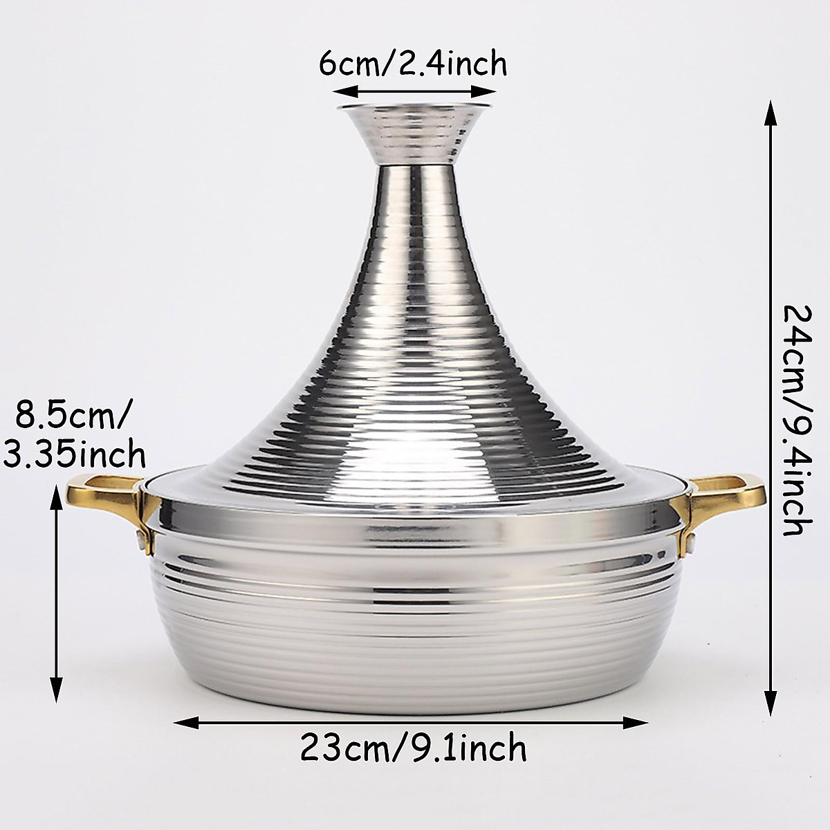 Topjia Moroccan Tagine Cooking Pot,Stainless Steel Non Stick Moroccan Casserole with 2 Handles,Large Moroccan Cooker Handmade Tagine Pot with Cone-Shaped Lid(23cm, Silver), 1776982