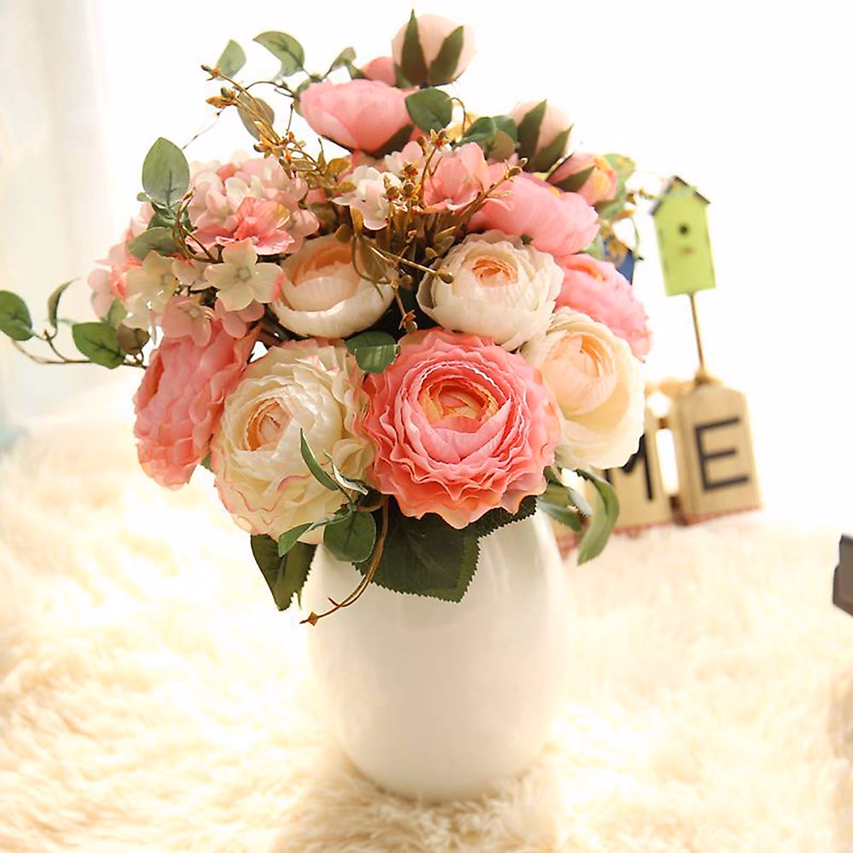 Artfen Artificial Flowers Fake Silk Hydrangea Flower Simulation Hand Tied Bouquet Lu Lotus Bouquet for Home Hotel Office Wedding Party Garden Craft Art Decor Approx 8.5" in Diameter Pink 2