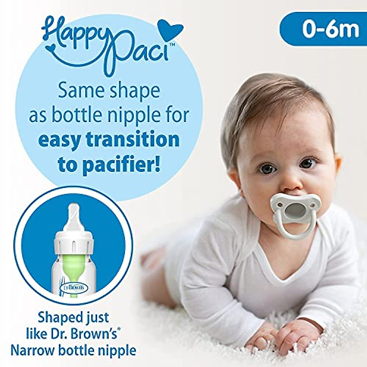 Dr. Brown’s Wide-Neck Baby Bottles 5 oz/150 mL, 4 Pack, with HappyPaci Pacifiers, Lovey Pacifier Holder, and Formula Mixing Pitcher, Black