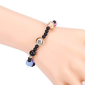 JESMING Women Solar System Bracelet Stretch Bracelets Universe Galaxy The Eight Planets Guardian Star Natural Stone Beads Bracelet Bangle Gifts for Women (A (Stretch))