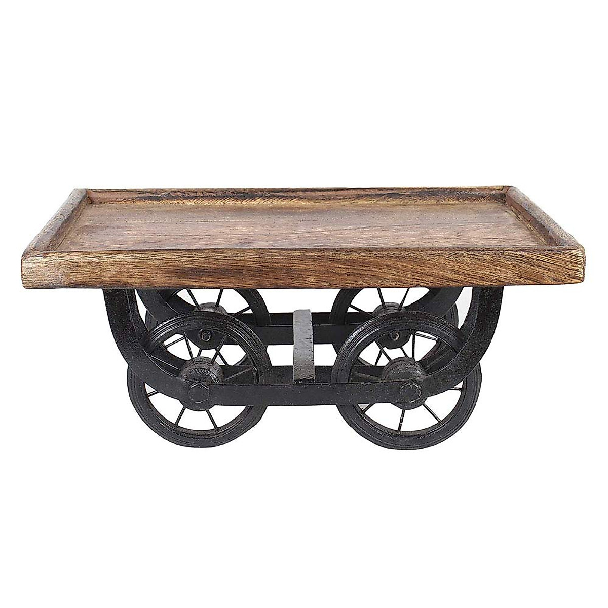 Sharvgun Wooden Thela Snacks Serving Tray Wood Cart Wooden Platter Trolley for Serving Snacks and Tea with Four Wheels, Brown