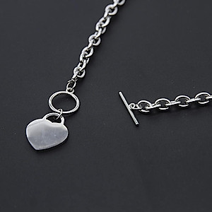 Avanlin Heart Toggle Necklace Silver Stainless Steel Pendant Choker Charm Necklaces Cable Chain Jewelry for Women Girls