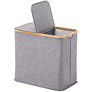 YOUDENOVA Double Laundry Hamper with Lid, Large Divided Dirty Clothes Basket for Bedroom, Waterproof Collapsible Sorters, Black