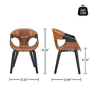 Art Leon Mid Century - Modern Desk Chair No Wheels, Faux Leather Upholstered Wooden Desk Chair, Office Chair with Wood Legs for Living Room Bedroom, Black Oak Bentwood, Brown