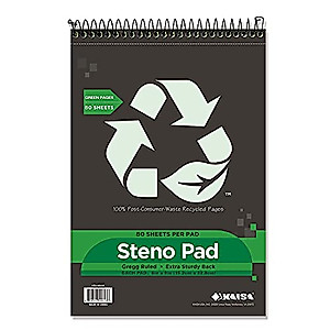 KAISA Steno Pad Notebook, Recycled Paper Gregg Ruled 6" x 9" Green Paper Notebook, 80 Sheets, 6pcs Notepad, KSU-06436