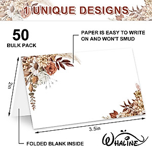 Whaline 50Pcs Floral Place Cards 2 x 3.5 Inch Retro Boho Flower Tented Cards Vintage Seating Cards for Wedding Bridal Baby Shower Birthday Banquet and Special Events
