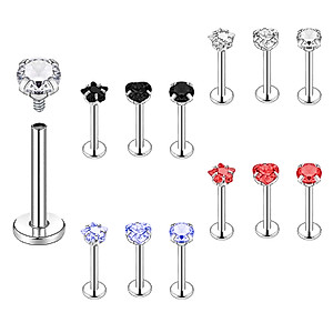 FLOGWE 16G Lip Ring Studs Heart Star CZ Forward Helix Earring Studs Piercing Cartilage Tragus Earring Studs Stainless Steel Medusa Labret Monroe Lip Rings Body-Piercing Studs for Women Men