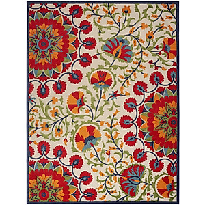 Nourison Aloha Indoor/Outdoor Red/Multi 10' x 14' Area Rug, Easy Cleaning, Non Shedding, Bed Room, Living Room, Dining Room, Deck, Backyard, Patio (10x14)