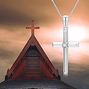 SISGEM 14k White Gold Diamond Cross Necklace for Women, Real Gold Box Chain with Cross Pendant, Religious Jewelry Gifts for Her, (0.05ct) 18 Inch
