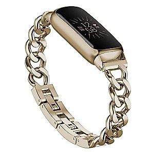 Bolesi Compatible with Fitbit Luxe Bands,Slim Metal Band Stainless Steel Adjustable Straps Replacement Bands for Fitbit Luxe Smart Watch for Women Men,Champagne Gold