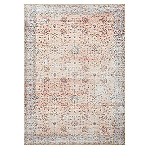 Fashionwu Vintage Rug 5x7 Area Rug for Bedroom Machine Washable Rug Aesthetic Rug Non-Shedding Anti-Slip Rug Carpet Office Rug Patio Rug Dining Room Rug 5 x 7 Large Rug, Blush