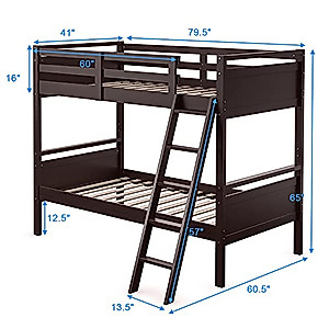 Giantex Twin Over Twin Bunk Bed, Solid Wood Twin Bunk Bed Convertible Into Two Individual Beds, Kids Twin Bunk Bed w/ Ladder & Guard Rail for Boys Girls (Espresso)