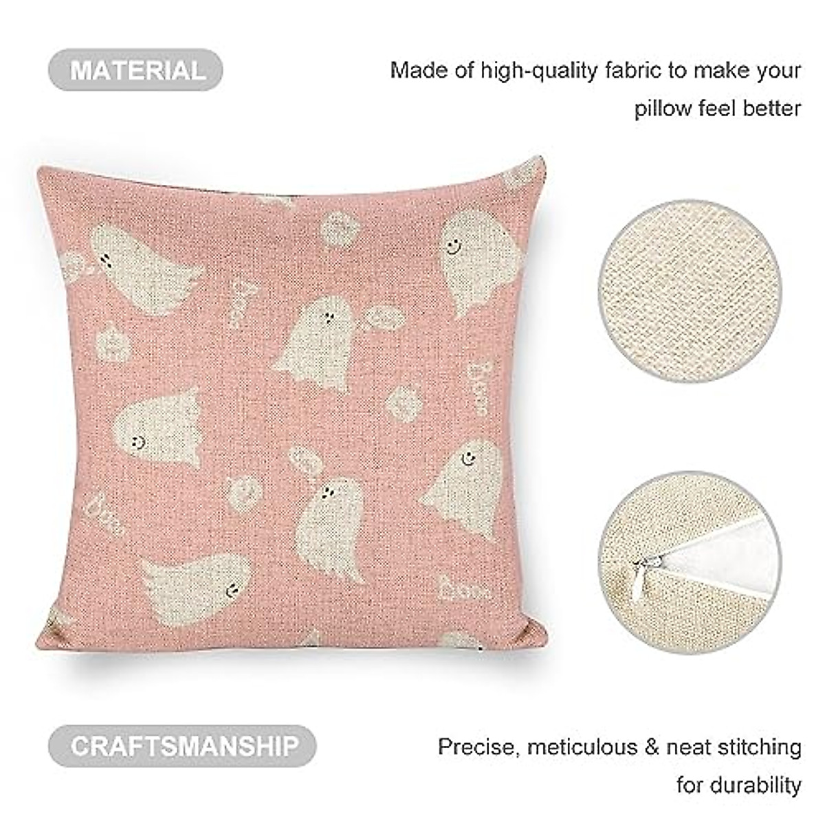 Ghost Pumpkin Halloween Throw Pillow Covers 18×18 Pillowcases Set of 1 Autumn Pattern Linen Decorative Square Pillow Case Cushion Covers Standard Size for Sofa Couch Outdoor Bed Pillow Protectors