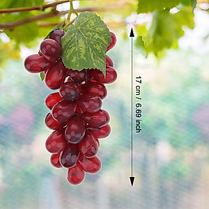 Woration 4 Bunches Artificial Grape Lifelike Simulation Fruit Decorative Fake Dark Red Grapes with Vines Party Garden Home Prop Cabinet Display (36 kernels)