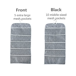 Cafurty Closet Hanging Organizer with Mesh Pockets & Rotating Metal Hanger,Dual Sided Wall Shelf Wardrobe Storage Bags,Oxford Cloth Space Saver Bag for Bra Underwear Underpants Socks -Grey
