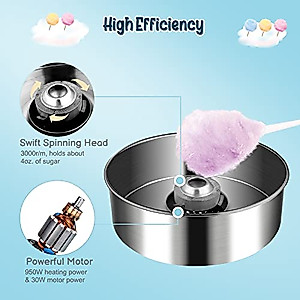 ROVSUN 21 Inch Cotton Candy Machine Cart, Electric Cotton Candy Maker Machine Candy Floss Machine w/Stainless Steel Bowl, Sugar Scoop and Large Storage Drawer for Commercial Home Party Carnival, Blue