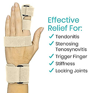 Vive Trigger Finger Splint - Full Hand and Wrist Brace Support - Adjustable Locking Straightener - Straightening Immobilizer Treatment For Sprains, Mallet Injury, Arthritis, Tendonitis (Beige)