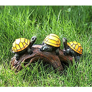 TIBLEN Solar Powered Turtles on Log Garden Decorations , Outdoor Accent Lighting LED Garden Light Decor