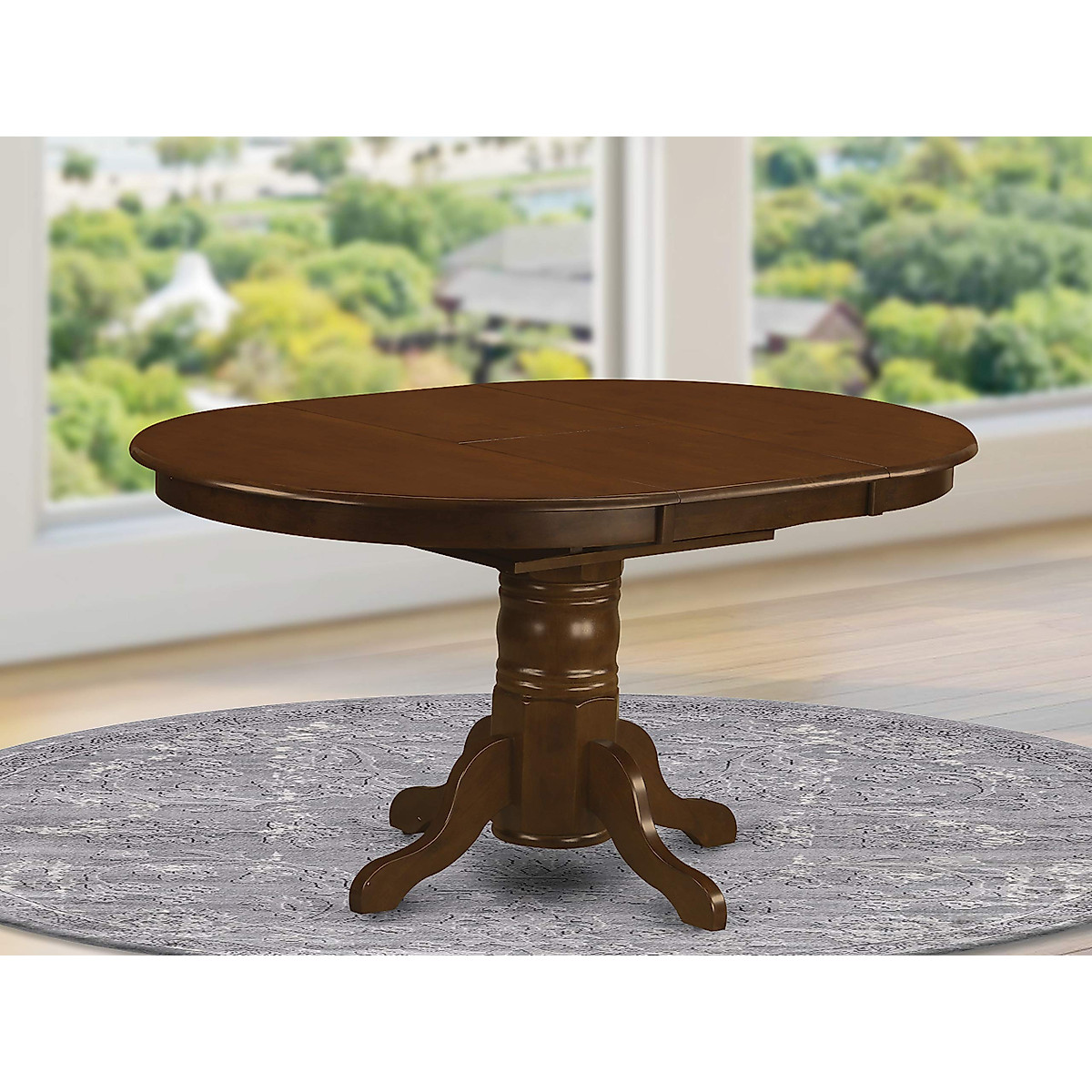 East West Furniture Kenley Dining Room Oval Solid Wood Table Top with Butterfly Leaf & Pedestal Base, 42x60 Inch, Espresso