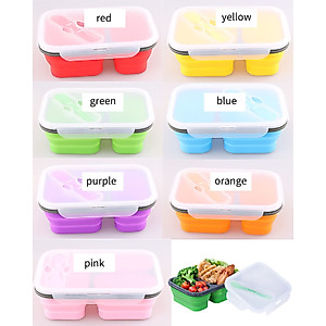 Hagad Silicone Collapsible Lunch Box with Spoon, Portable Food Storage Containers Space Saving Microwave Refrigerator Food Containers