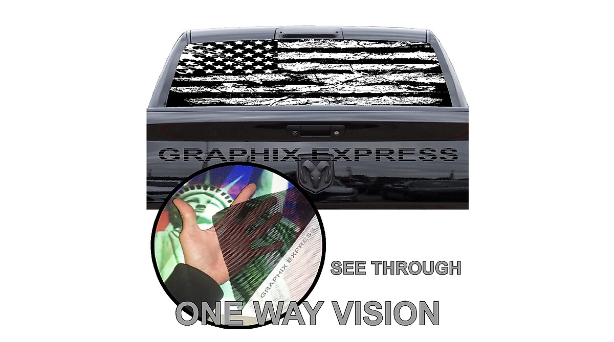 GRAPHIX EXPRESS Black & White American Flag Truck Decal