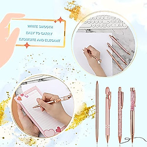 TOYMIS 8pcs Rose Gold Ballpoint Pen, Crystal Metal Rose Gold Pens Black Ink Fine Point Tip Diamond Pens Rose Gold Glitter Ballpoint Pens for Wedding Home School Office Supplies