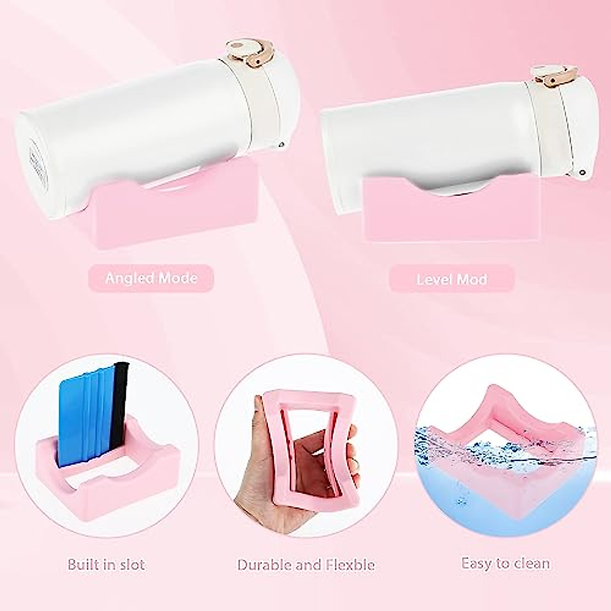 Giantree Silicone Cup Holder with Built-in Slot, Cup Cradle for Crafting Use to Apply Vinyl Decal Small Tumbler Stand Cup Holder with Felt Edge Squeegee Suit for Glass Cups Bottles Mugs(Pink)