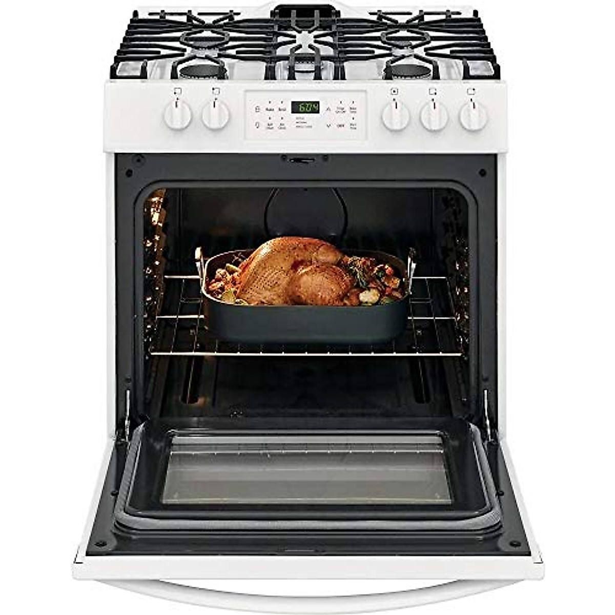 Frigidaire FFGH3054UW 30"" Slide-In Gas Range with 5 Burners 5 Cu. Ft. Oven Capacity Self Clean and Storage Drawer in White