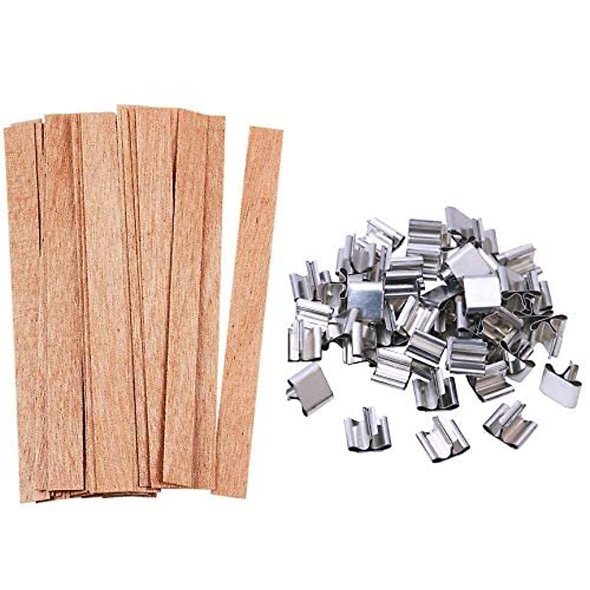 100pcs Wooden Candle Wicks, Candle Making Wicks 5.1 X 0.5 Inch Naturally Smokeless Wooden Candle Wicks Candle Cores with Iron Stand for DIY Candle Making(50 Set)