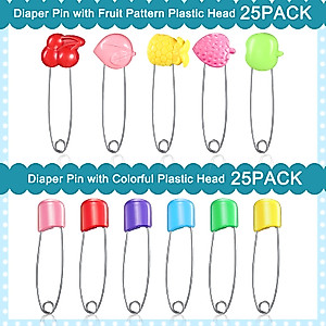 50 Pieces Diaper Pins Baby Safety Pins 2.4 inch with Locking Closure Stainless Steel Nappy Pins with Storage Box