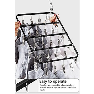 TOWOOZ Clothes Drying Rack with Clips, Stainless Steel Durable Clip and Drip Hanger Windproof Clothes Hanger Rack for Socks/Bras/Underwear/Towels, Portable Laundry Drying Rack (28 Clips, Black)