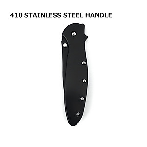 Black Leek Pocket Knife, 2.9 Inch 5Cr15Mov Blade and Stainless Steel Handle, Assisted Opening Folding Knife with Flipper Frame Lock, Deep Carry Pocketclip for Camping